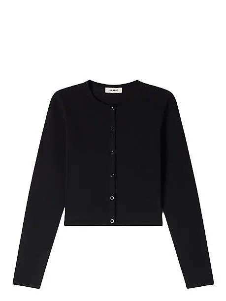 Sandro Round-neck Cropped Knitted Cardigan - Black