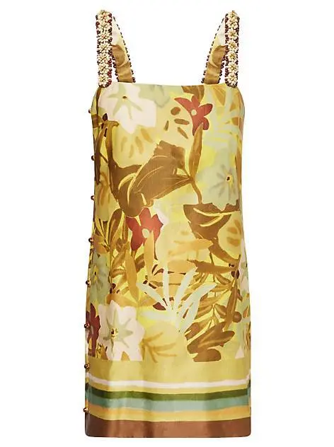ALEMAIS Maxi Beaded-strap Printed Woven Mini Dress - Multi