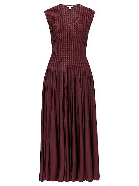 Alaïa Sculptural Flared Knitted Midi Dress - Bordeaux