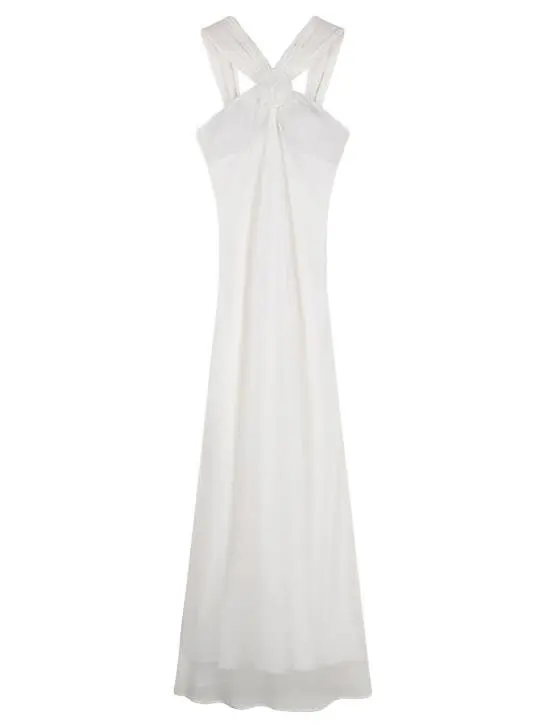 OMNES Rosette-embellished Woven Maxi Dress - Ivory