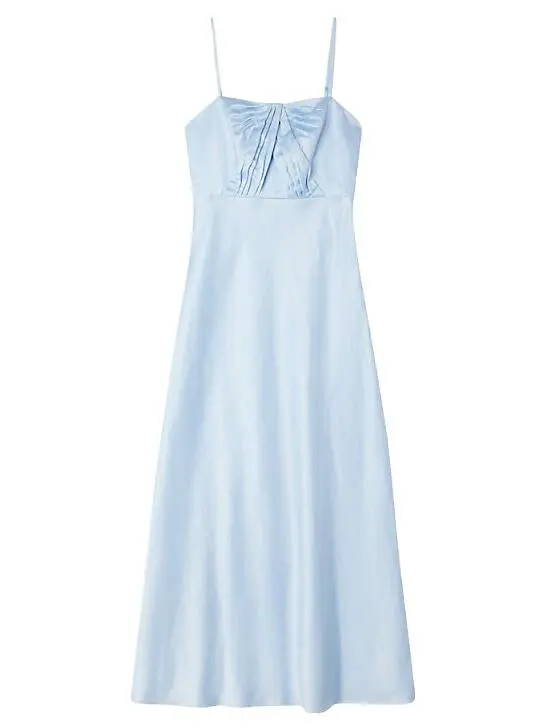 Sandro Bow Square-neck Satin Maxi Dress - Blue Sky
