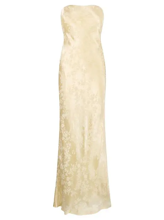 OMNES Strapless Jacquard Maxi Dress - Butter Yellow