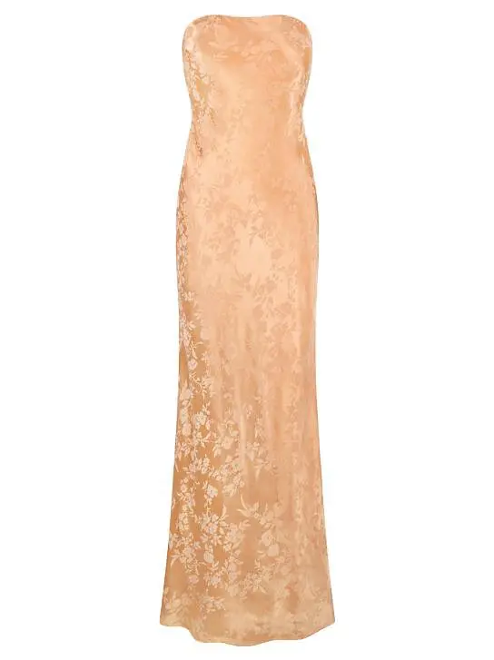 OMNES Amdra Strapless Jacquard Satin Maxi Dress - Peach
