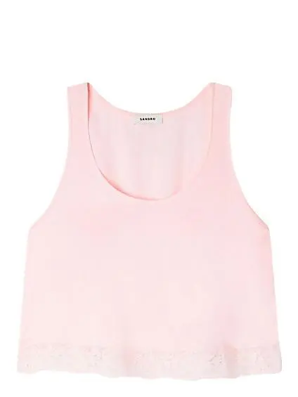 Sandro Scoop-neck Lace-hem Satin Top - Light Pink