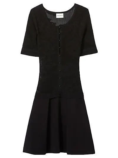 Claudie Pierlot Floral-motif Short-sleeve Knitted Dress - Black