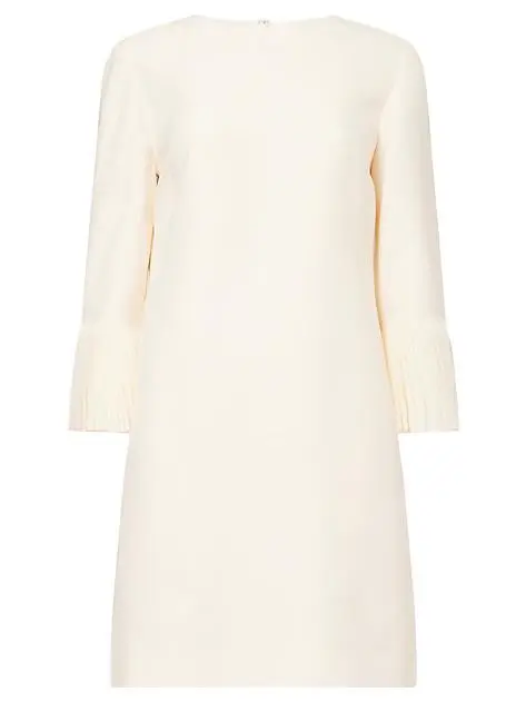 Valentino Garavani Pleated-sleeve Wool And Silk-blend Mini Dress - Avorio