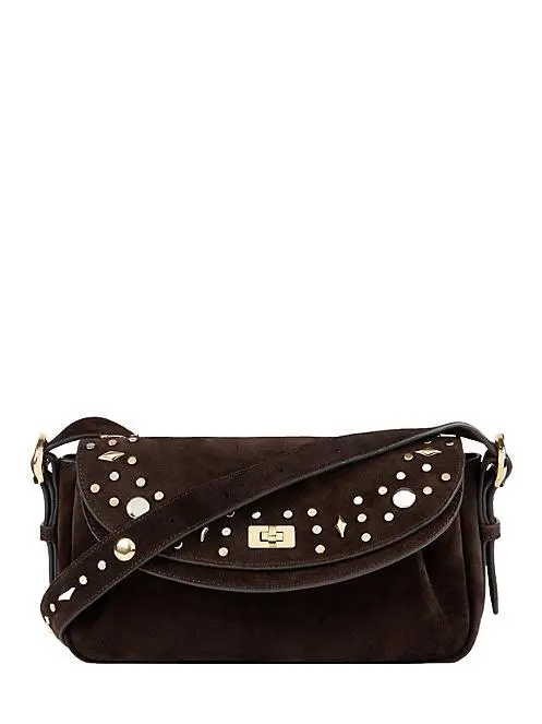 Sandro Le Mambo Studded Suede Shoulder Bag - Black Brown