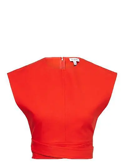 Alaïa Sleeveless Belted Cotton Top - Orange Sanguine