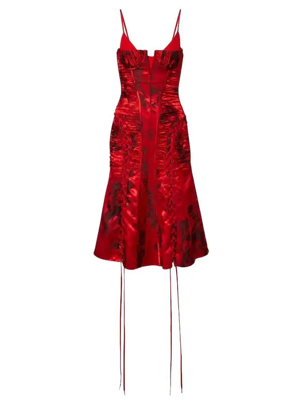 Alexander McQueen Lace-up Ruched Midi Dress - Red