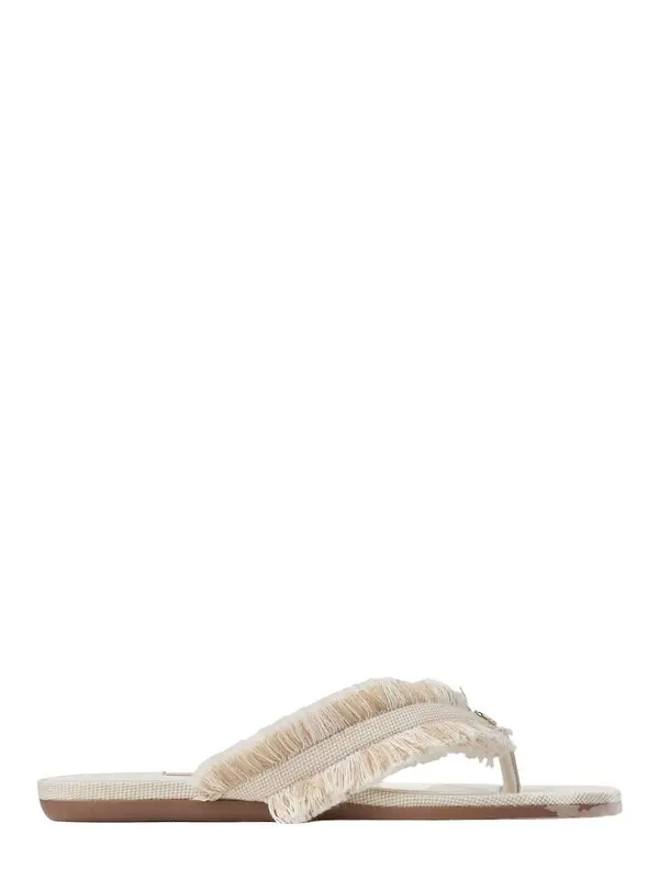 JIMMY CHOO Bay Flat Frayed Canvas Flat Sandals - Almond Mix