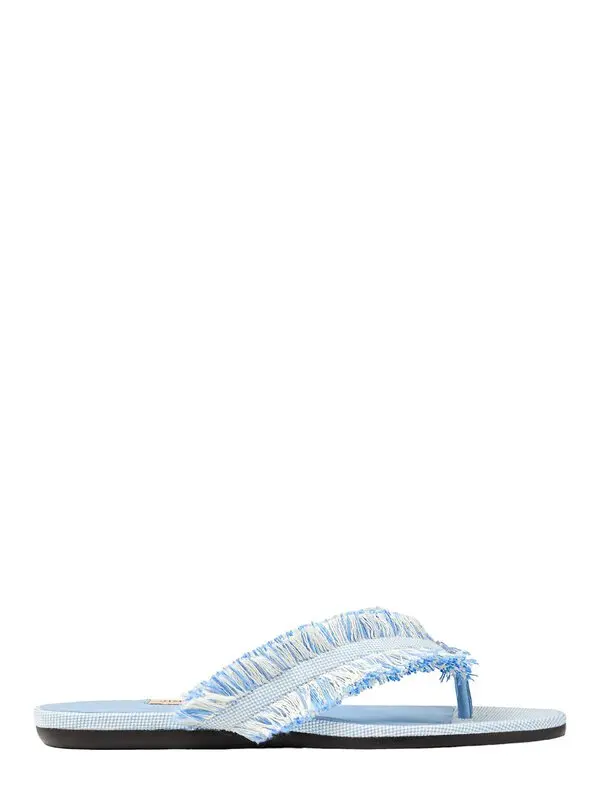 JIMMY CHOO Bay Flat Frayed Canvas Flat Sandals - Riviera Blue Mix
