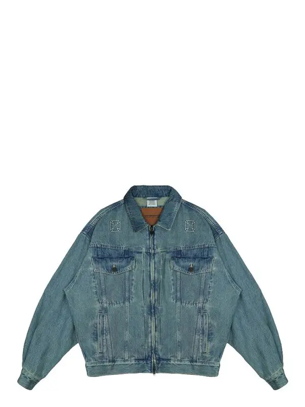Vetements Biker Crosses Zip Denim Jacket - Blue