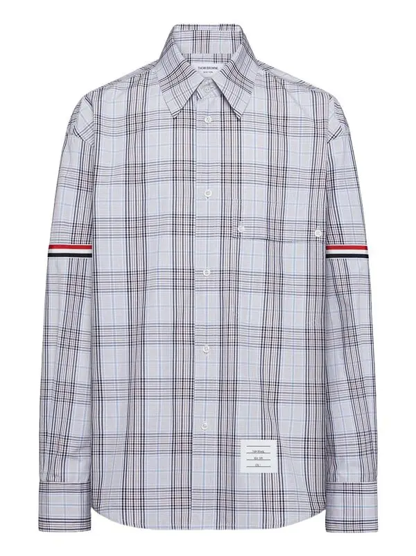 Thom Browne Plaid Check Poplin Armband Oversized Shirt Blue - Multi