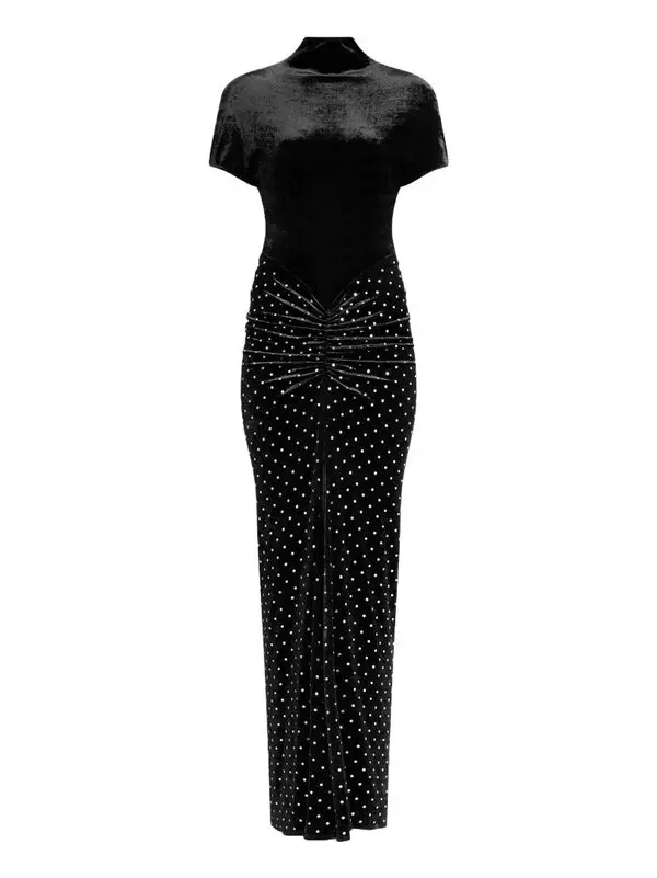 Alaïa Draped Strass Velvet Jersey Dress - Black