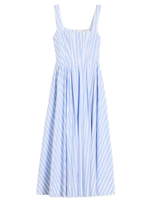Max Mara Long Striped Cotton Poplin Dress - Light Blue