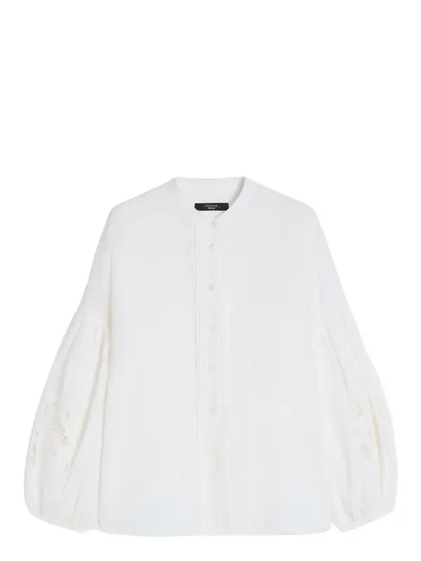 Max Mara Linen Canvas Mandarin-collar Shirt - White