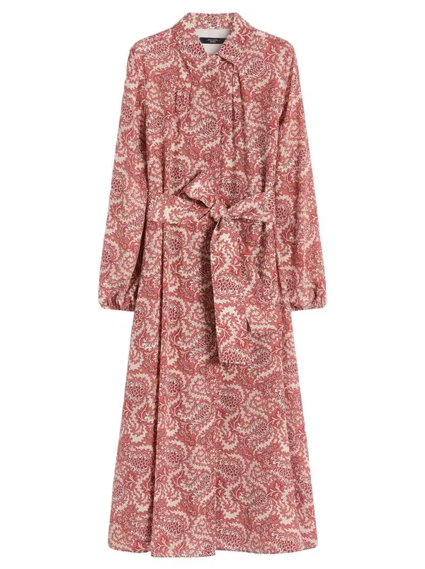 Max Mara Printed Silk Shirt Dress - Cherry