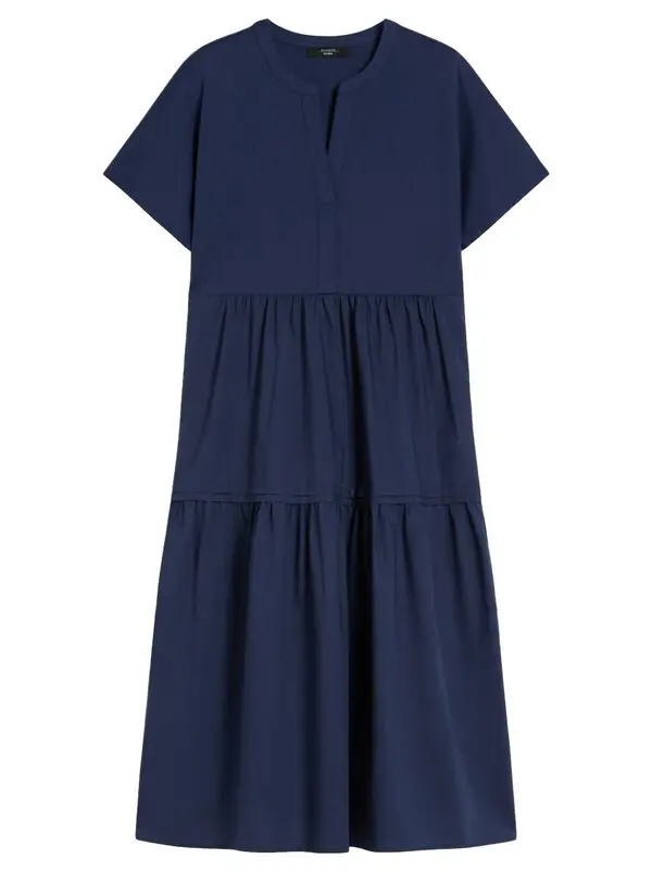 Max Mara Cotton Jersey Flounce Midi Dress - Navy