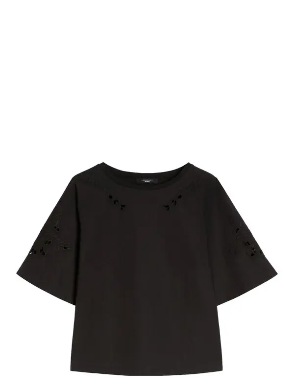 Max Mara Cotton-poplin Top With Embroidered Details - Black