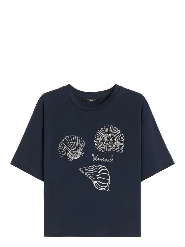 Max Mara Printed Cotton Jersey T-shirt - Navy