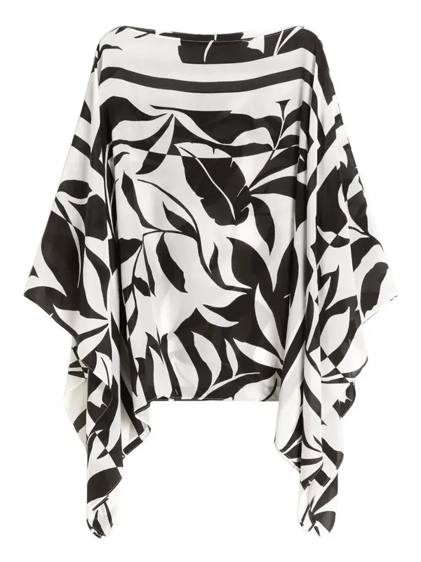 Max Mara Printed Silk Poncho - Black