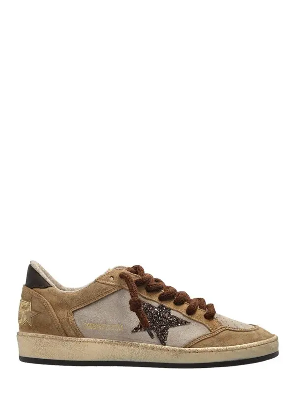 GOLDEN GOOSE Ballstar Suede Sneakers With Glitter Star - Beige,brun