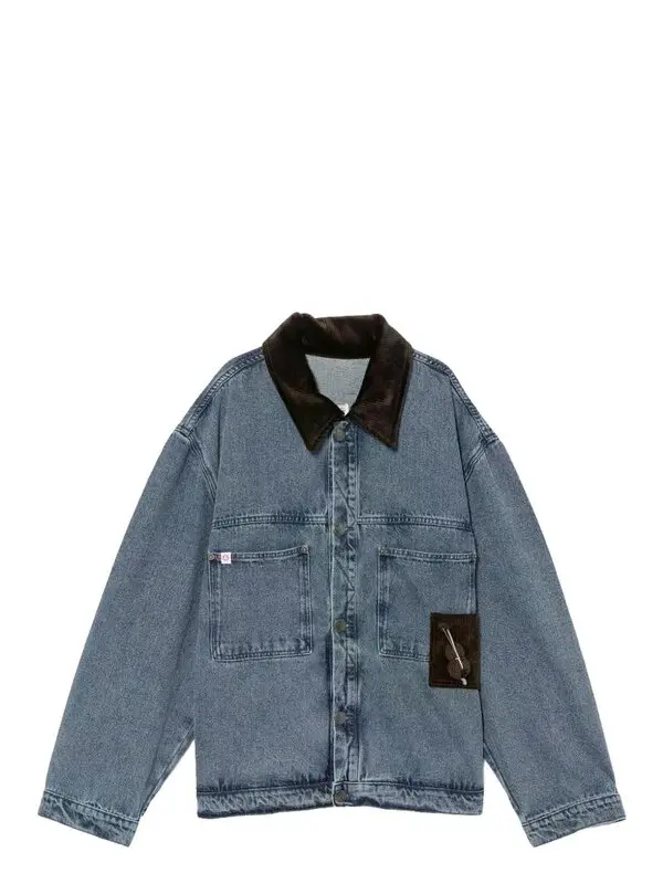 CHARLES JEFFREY Corduroy Collar Denim Jacket - Blue