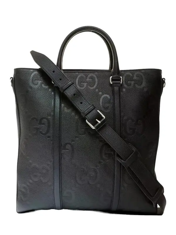 Gucci 2020s Medium Jumbo Gg Leather Tote - Black