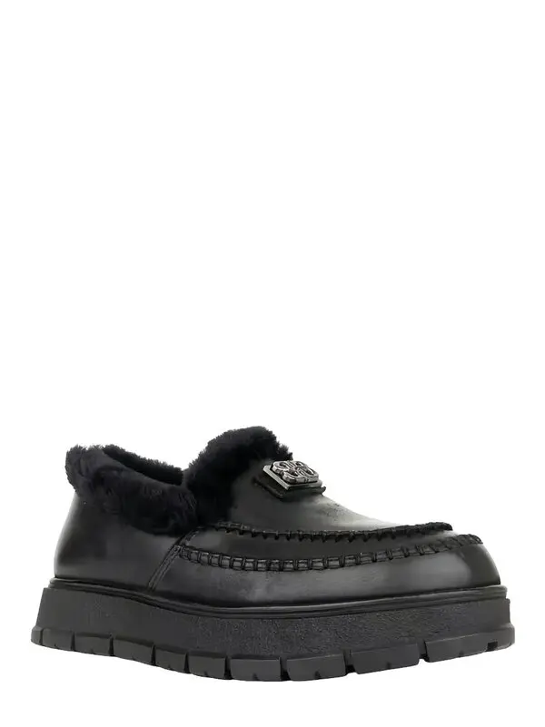 LINDA BAUMANN Emblem Faux-fur Loafers - Black