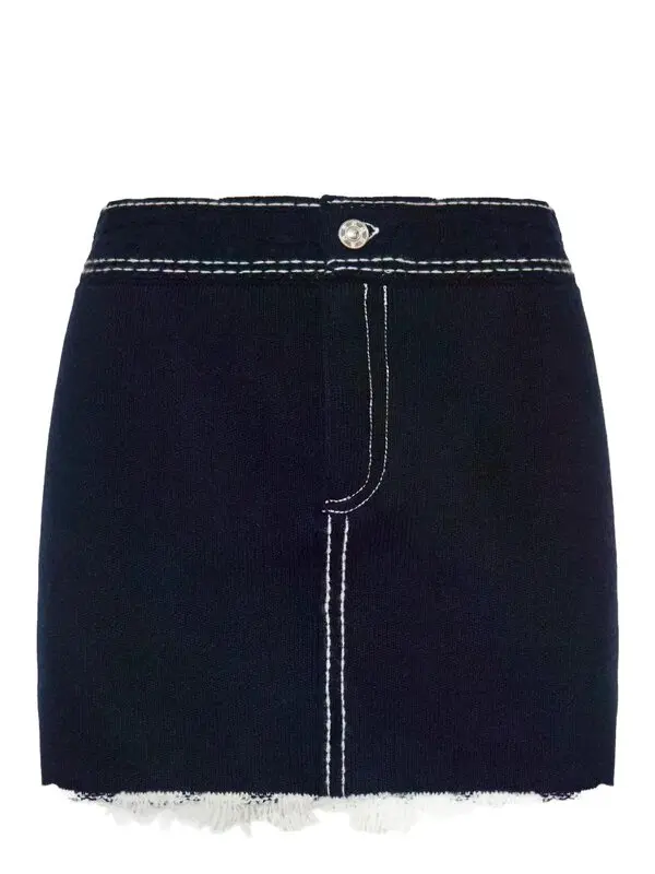 BARRIE Mini Skirt With Fringe And Stitching - Blue