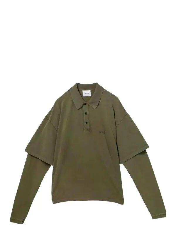HALFBOY Logo-embroidered Long Sleeve Polo Top - Green