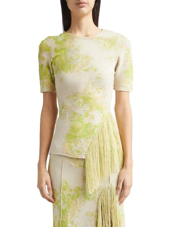 Erdem French Fray Short Sleeve Knit Top - Chartreuse