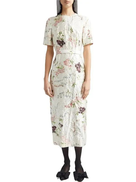 Erdem Floral Print Textured Satin Midi Pencil Dress - French Chintz Multi White