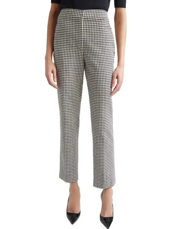 St. John Vichy Houndstooth Cotton Blend Trousers - Black/ecru
