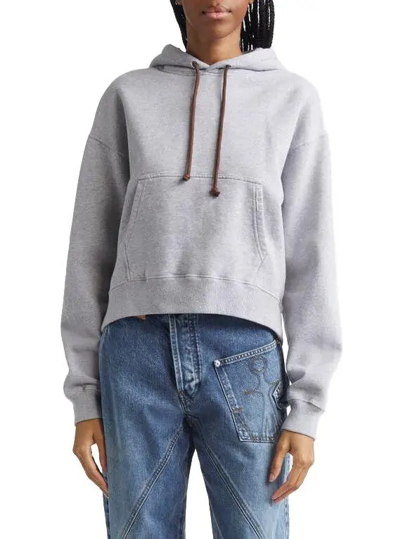 JW Anderson Loafer Stitch Curved Hem Fleece Hoodie - Mid Grey Melange