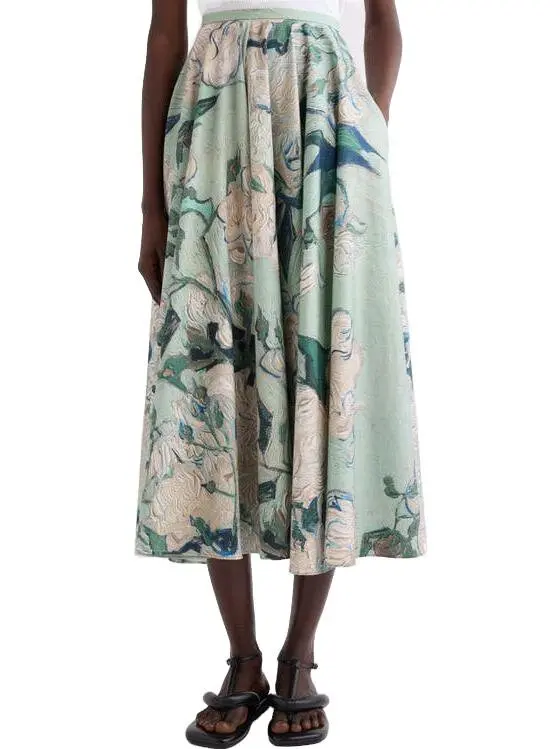 Givenchy Rose Jacquard Cotton A-line Midi Skirt - Mint Green