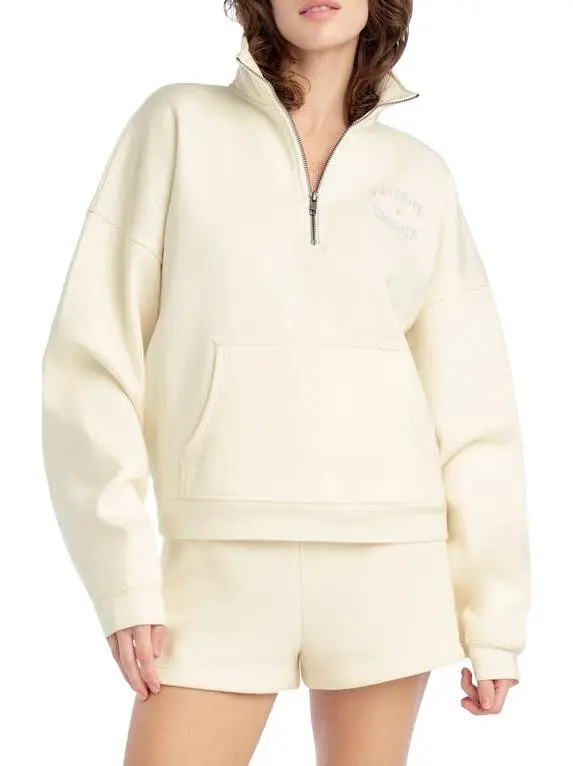 FAVORITE DAUGHTER Half Zip Stand Collar Sweatshirt - Gardenia/light Sage
