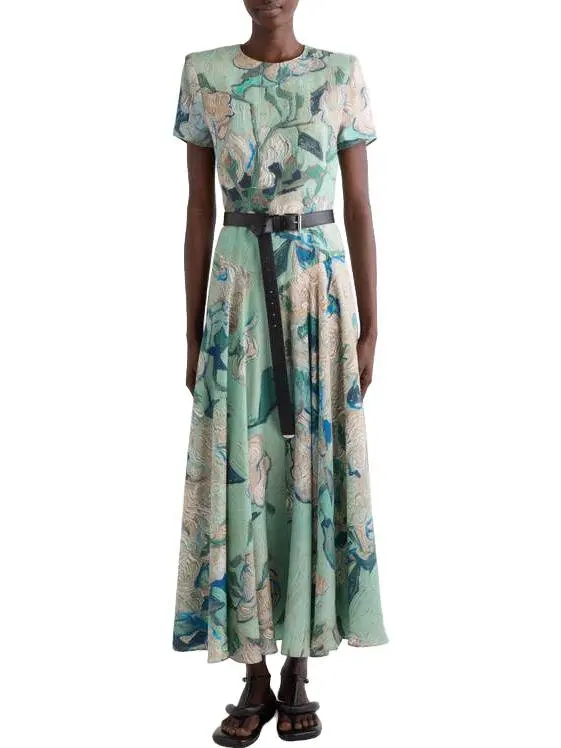 Givenchy Rose Jacquard Fit & Flare Dress - Mint Green