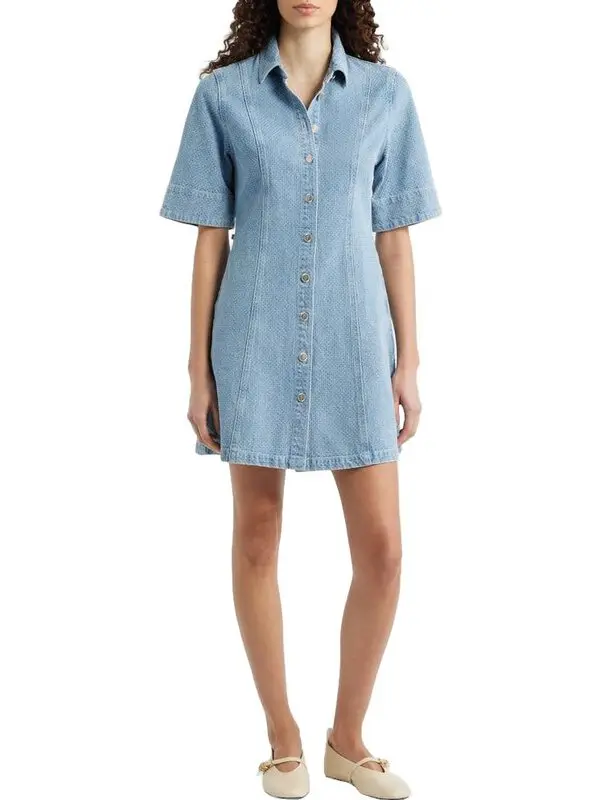 FRNCH Ellyne Embroidered Denim Shirt Dress - Bleu Clair