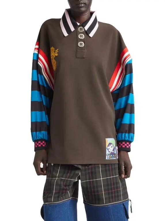 CHOPOVA LOWENA Mixed Stripe Patchwork Polo - Brown Multi