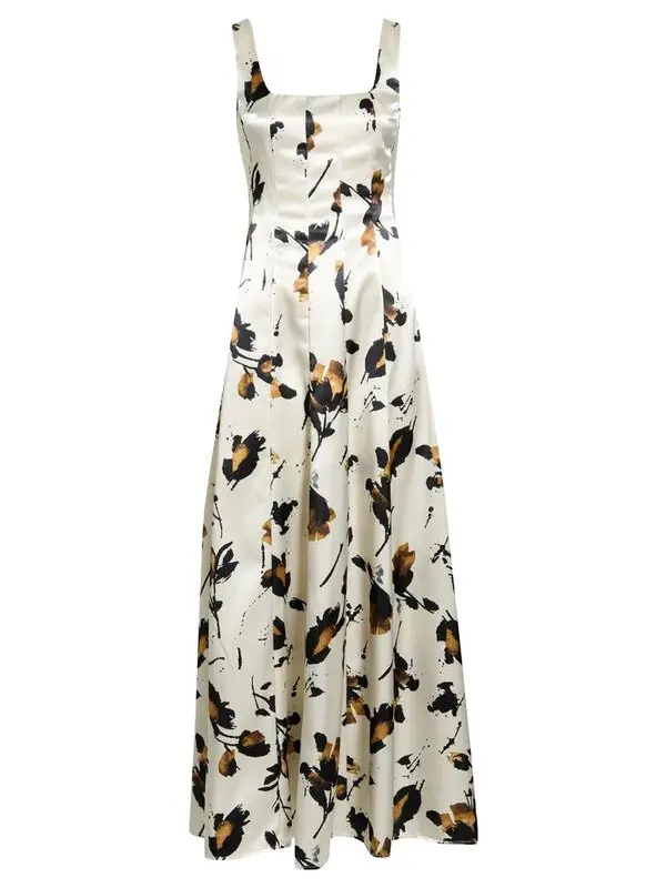 MELLODAY Floral Print Satin Maxi Dress - Bone Multi