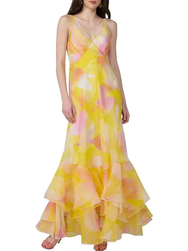 Diane Von Furstenberg Astra Abstract Floral Gown - Island Orchid Big White
