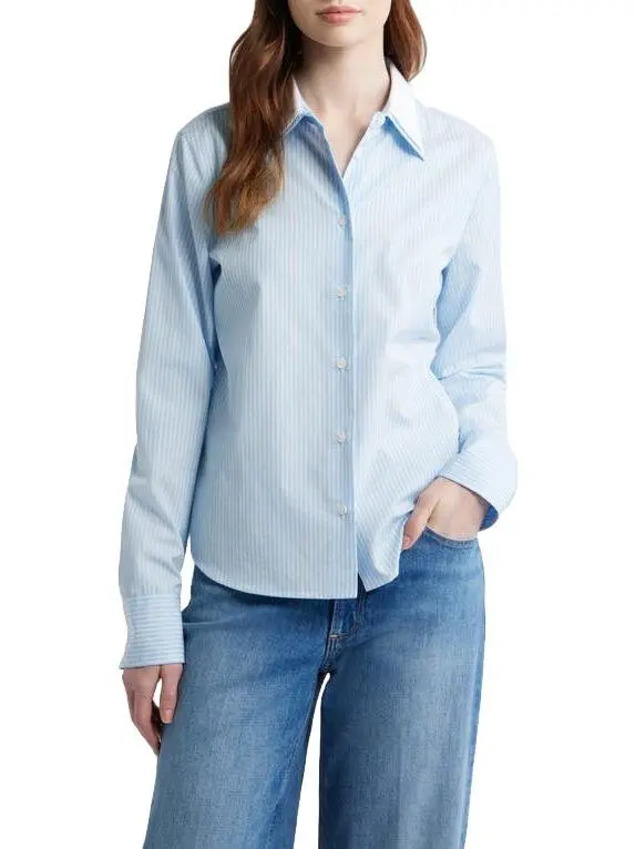 Rag & Bone Striped Cotton Button-up Shirt With Layered Collar - Pale Blue Stripe/white