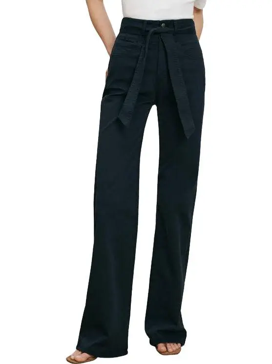 Veronica Beard Rosanna Corset Wide Leg Jeans - Navy