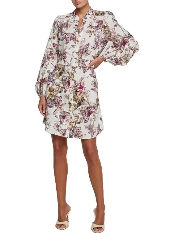 L'Agence Kiersten Butterfly & Floral Print Shirtdress - White Multi Butterfly Jungle