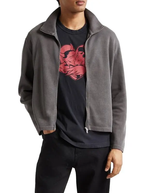 Our Legacy Shrunken Rib Full Zip Sweatshirt - Worn Graphite Athletic Rib