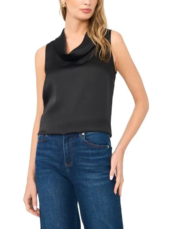 Vince Camuto Sleeveless Cowl Neck Satin Top - Rich Black