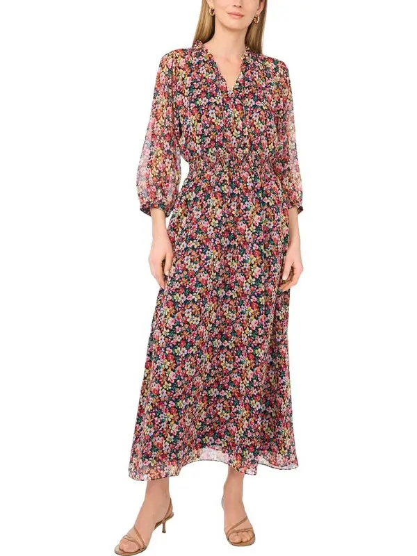 Vince Camuto Floral Print Maxi Dress - Classic Navy