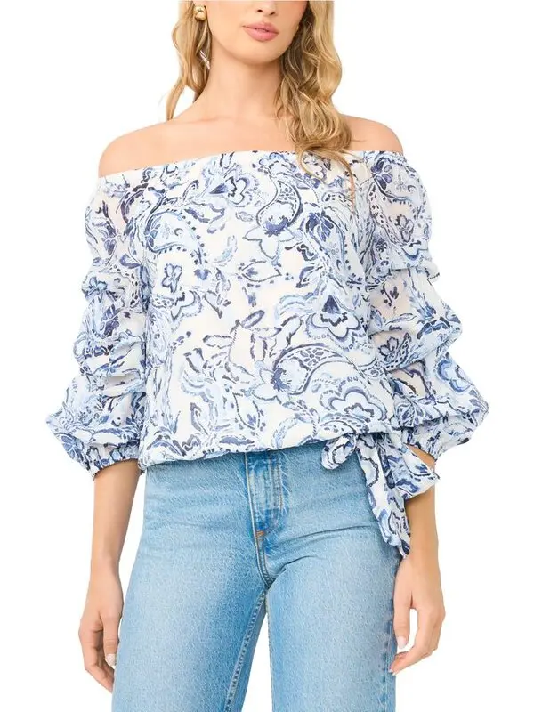 Vince Camuto Off-the-shoulder Printed Top - Frosting Blue