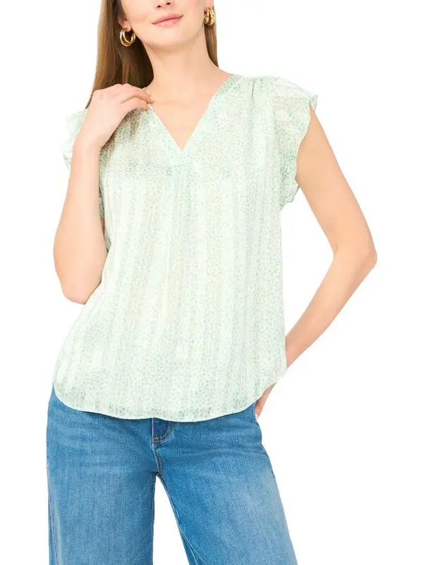 Vince Camuto Fluttering Sleeve Top - Dark Jade